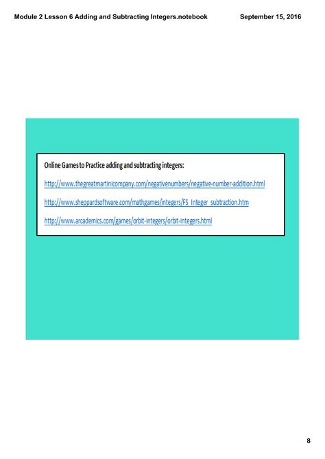 Module 2 Lesson 6 Adding And Subtracting Integers Pdf