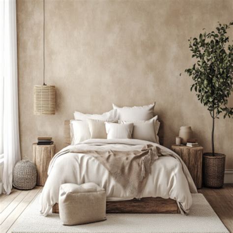 Modern Beige Bedroom Wall Paint Design With Textured Laminates
