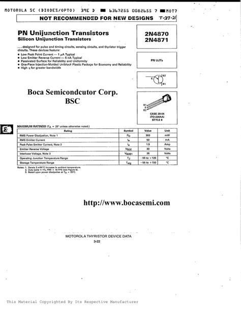2n48702n4871 Unijunction Transistor Datasheet