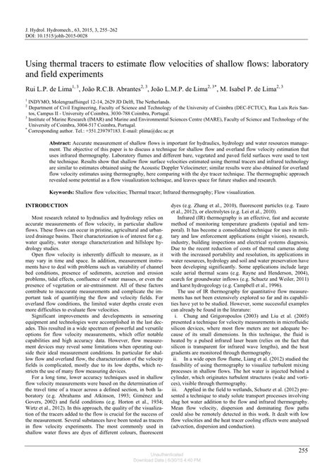 Pdf Using Thermal Tracers To Estimate Flow Velocities Of Shallow Flows Laboratory And Field