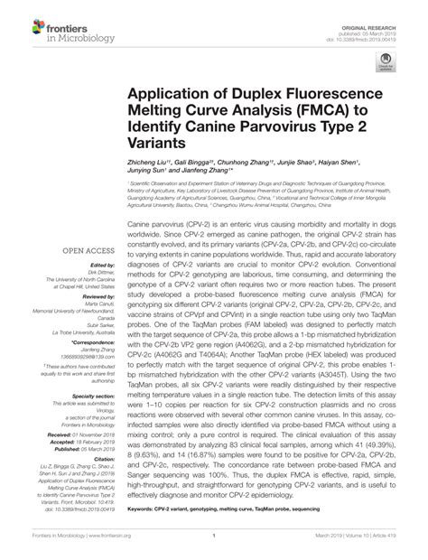 Pdf Application Of Duplex Fluorescence Melting Curve Analysis Fmca