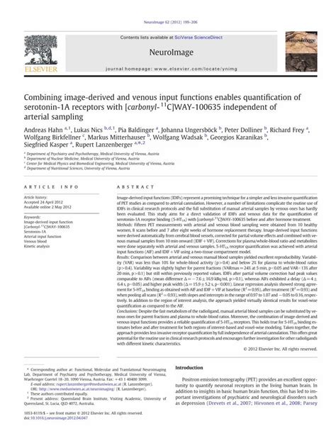 Pdf Combining Image Derived And Venous Input Functions Enables