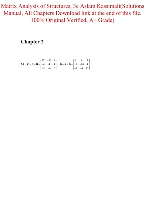 Solutions Manual For Matrix Analysis Of Structures 3rd Edition By Aslam