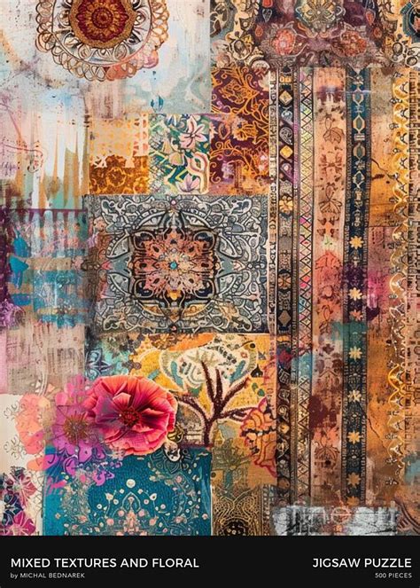 Mixed Textures And Floral Designs In Boho Style Collage Jigsaw Puzzle