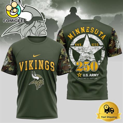 Nfl Minnesota Vikings Us Army 250th Anniversary Parade T Shirt