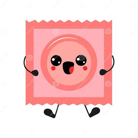 Cute Kawaii Condom Cartoon Character Vector Illustration Stock Vector