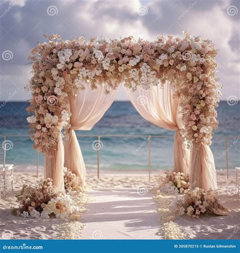 Wedding Arch On A White Sand Beach Stock Image Image Of Flower Love
