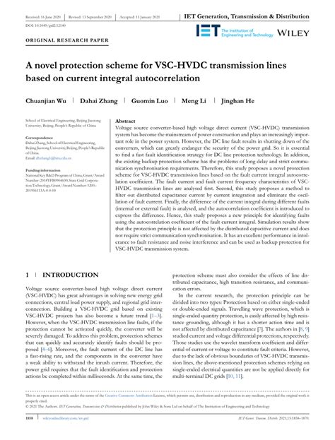 Pdf A Novel Protection Scheme For Vsc‐hvdc Transmission Lines Based
