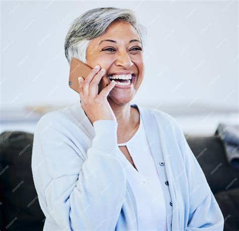 Premium Photo Happy Senior Woman Phone Call And Laughing For Funny