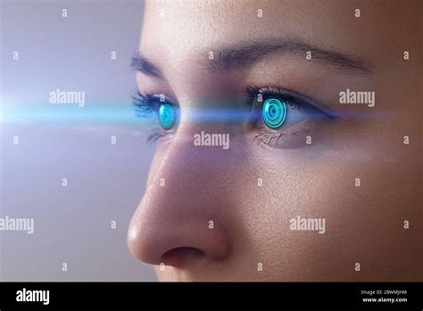 Iris Recognition Concept Smart Contact Lens Female Eye Close Up With