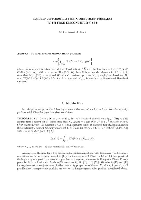 Pdf Existence Theorem For A Dirichlet Problem With Free Discontinuity Set