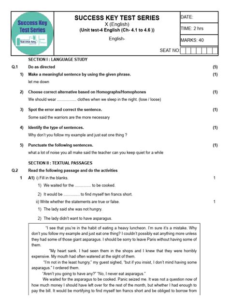 Class 10 E Unit 4 English Q Pdf Linguistics
