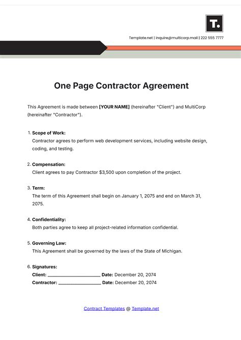 Contractor Contract Forms Construction Contract Agreement Template In