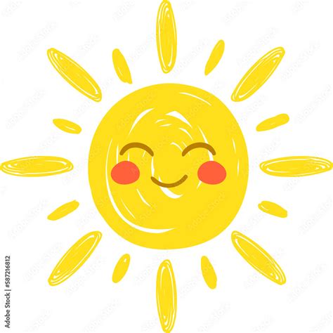 Cartoon Cute Sun Character Sunshine Happy Face Stock Illustration