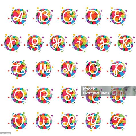 Huruf Alfabet Melingkari Dengan Titik Pelangi Ilustrasi Stok Unduh
