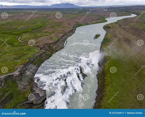 Drone View At Gullfoss Waterfall In Iceland Stock Image Image Of Cold