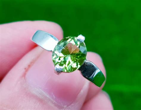 Natural Green Chrysolite Peridot Hand Made Silver Ring Gemstone