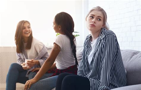 Sad Girl Sitting Alone Avoid Talking To Classmates Stock Image Image Of Discrimination