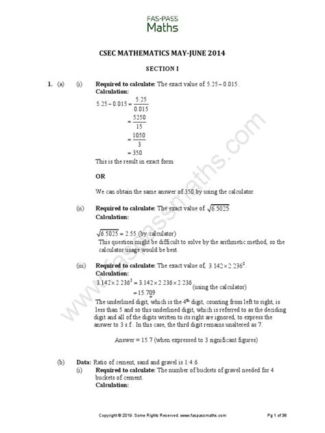 21 Csec Maths June 2014 Pdf Matrix Mathematics Numbers