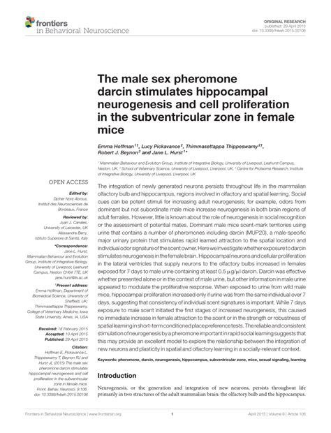 Pdf The Male Sex Pheromone Darcin Stimulates Hippocampal Neurogenesis