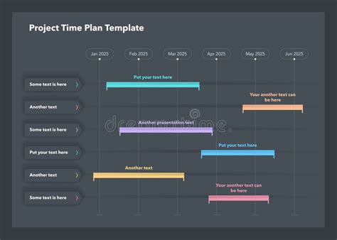 Project Time Plan Template With Six Project Tasks In Time Intervals Dark Version Stock Vector