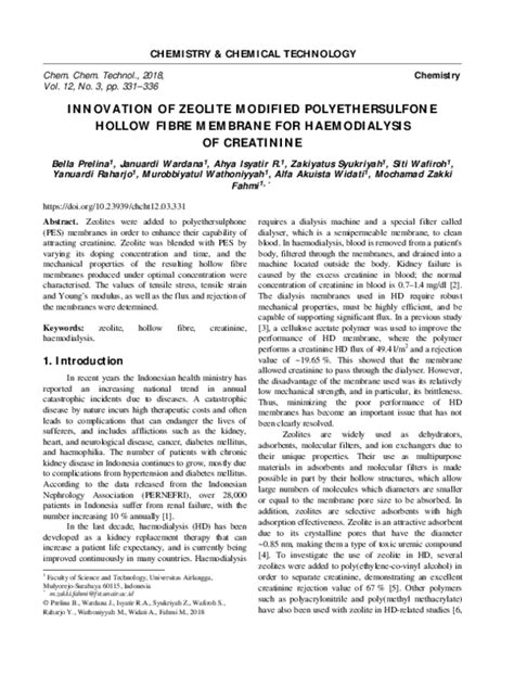 Pdf Innovation Of Zeolite Modified Polyethersulfone Hollow Fiber Membrane For Hemodialysis Of