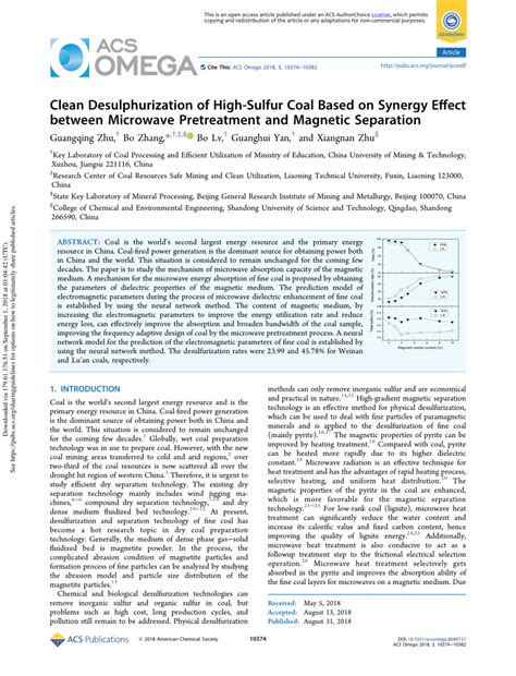 Pdf Clean Desulphurization Of High Sulfur Coal Based On Synergy Effect Between Microwave
