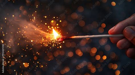 Hand Using A Match To Light A Red Firecracker Closeup Showcasing