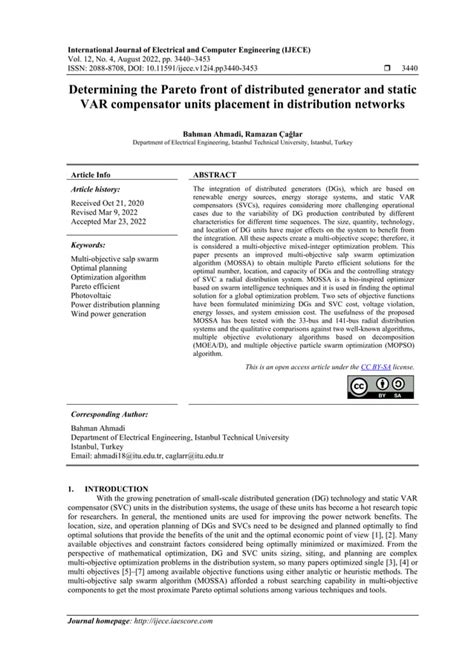 Determining The Pareto Front Of Distributed Generator And Static Var