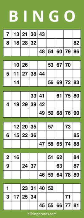 1 90 Number Bingo Card Generator