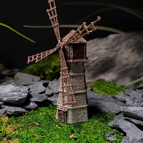 Miniature Stone Windmill W Functioning Blades Terrarium Decor