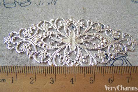 Silver Metal Embellishments Filigree Floral Findings 35x80mm Set Of 20 Pcs A5179 Etsy