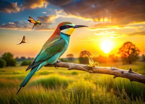Stunning Aerial View Of A Eurasian Beeeater And Bumblebee Interacting