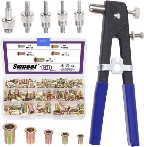 Swpeet Lot De 151 écrous à Rivets M3 M4 M5 M6 M8 Avec Rivets Manuels De