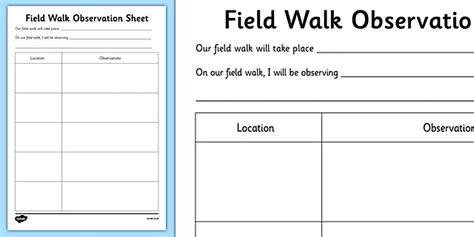 Editable Field Walk Observation Sheet Teacher Made