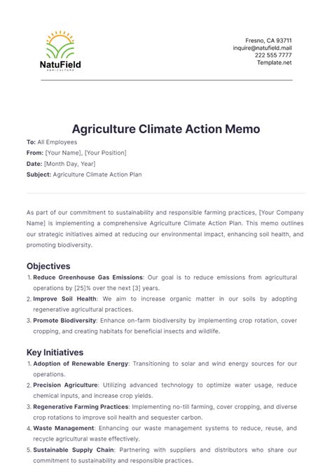 Free Agriculture Climate Action Memo Template To Edit Online