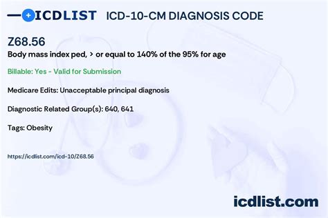 Icd 10 Cm Diagnosis Code Z6856 Body Mass Index Bmi Pediatric