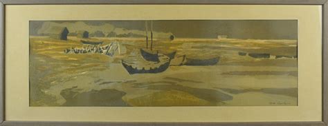 Sven Persson Litografi 61120 Båtar Signerad Konst Grafik