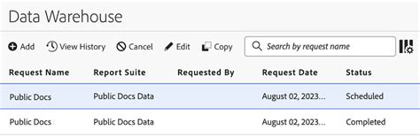 管理 Data Warehouse 请求 Adobe Analytics