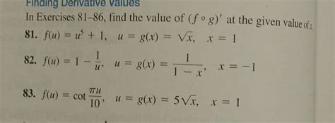 solved finding derivative values in exercises 81 86 find