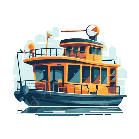 Kapal Kartun Clipart Feri Di Kota Di Atas Air Dengan Kota Di Latar