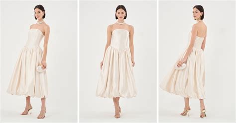 Imogen Corset Puffball Hem Midi Dress Extroandvert Silkfred Us