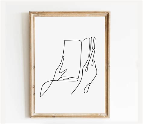 Minimalist Book Line Art Digital Download Reading Print Reader