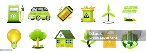 녹색 에너지 주유소 전기 자동차 배터리 재활용 태양 전지 패널 및 풍력 터빈 3d 아이콘 0명에 대한 스톡 벡터 아트 및 기타 이미지 Istock