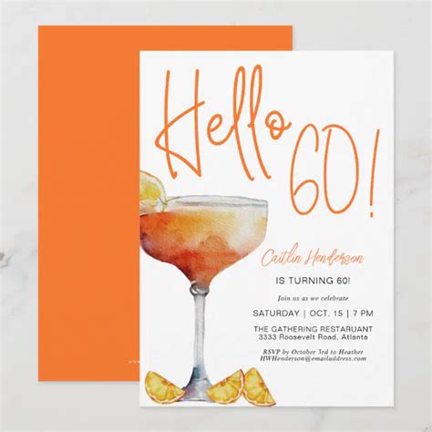 Fun Modern Orange Hello 60th Birthday Invitation Zazzle