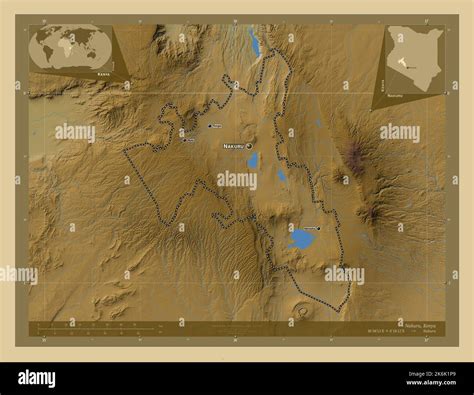 Nakuru County Of Kenya Colored Elevation Map With Lakes And Rivers Locations And Names Of