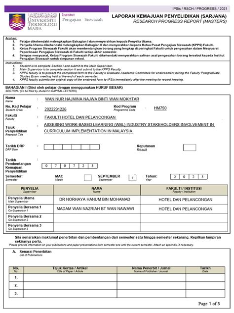 Research Progress Report Form Najmina 2nd Pdf