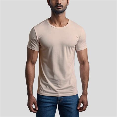 Mens Feather Touch Peach Solid Round Neck T Shirt Soft And