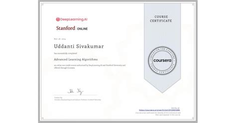 Completion Certificate For Advanced Learning Algorithms Uddanti Siva