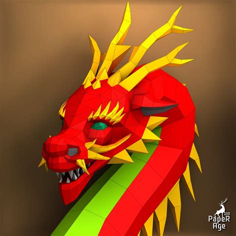 Dragón Chino Papercraft Dragón Bigote Pepakura Lowpoly Polígono